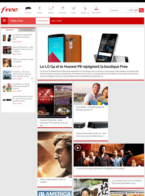 Free lance une rubrique consacrée à son actualité sur le portail Free.fr