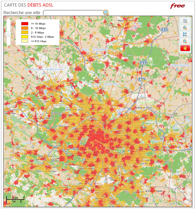Free propose une nouvelle carte des débits ADSL