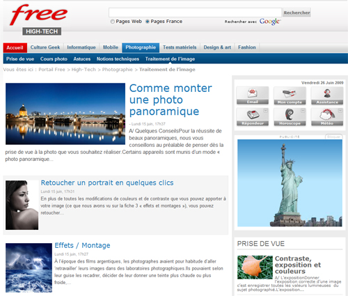 Refonte de la chaine Hi-Tech du portail de Free et nouvelles rubriques
