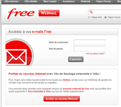Relookage de la page d'authentification du webmail de Free