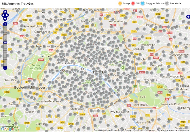Découvrez la répartition des antennes mobiles Free 3G/4G sur Paris