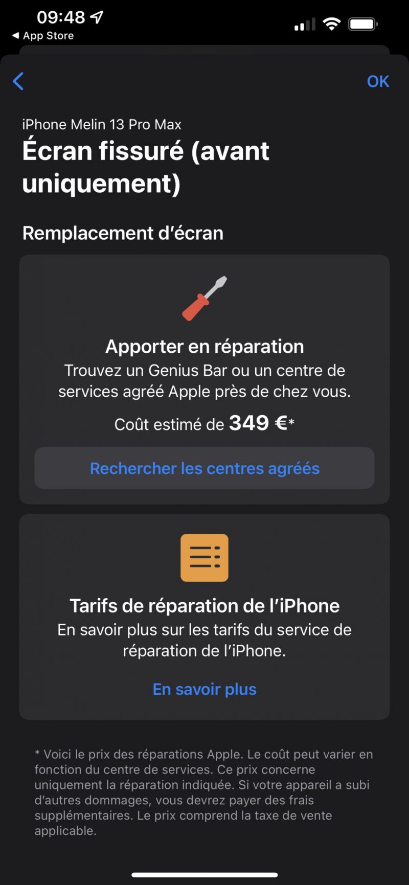 Votre iPhone vous explique combien ça va coûter de le réparer