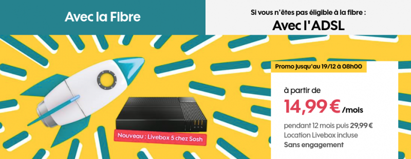 La Boîte Sosh est disponible à prix cassé en fibre et adsl