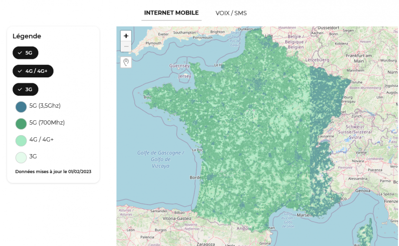 Free Mobile met à jour sa carte de couverture 3G/4G/5G officielle