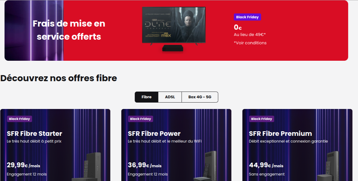 SFR lance son Black Friday et offre les frais de mise en service sur ses offres Fibre et ADSL